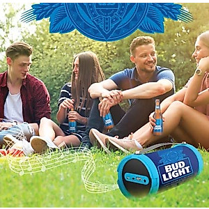Bud Light Bluetooth Speaker Bazooka Speaker Portable Wireless Speaker with Rechargeable Battery Ideal for Indoor and Outdoor Activities Loud and Bass Audio Sound Easy to Carry Anywhere with FM- Radio