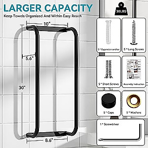 Towel Racks for Bathroom, 30 Inch Stainless Steel Wall Mounted Towel Rack, Bath Towel Holder Wall Towel Rack for Rolled Towels, Modern Bathroom Organizer for Small Space Bathroom Towel Storage - Black