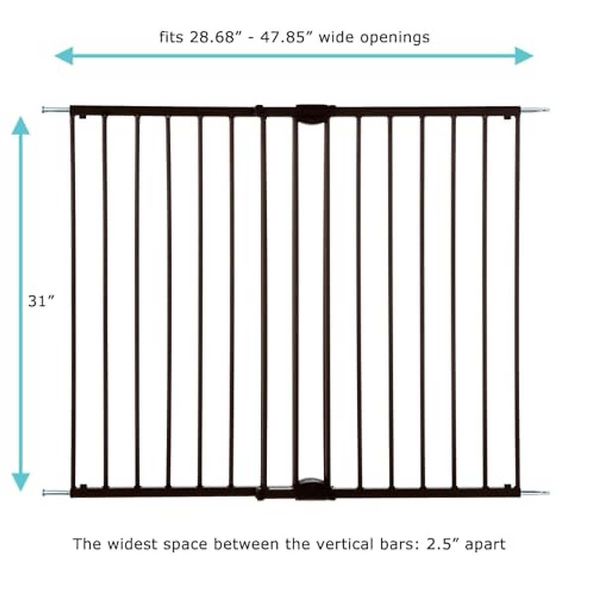 Toddleroo by North States Baby Gate for Stairs: Easy Swing & Lock Series 2 Child Gate, Fits Openings 28.68"-47.85" Wide. Safety Latch, Hardware Mount. Child Gates for Doorways (31" Tall, Matte Bronze)