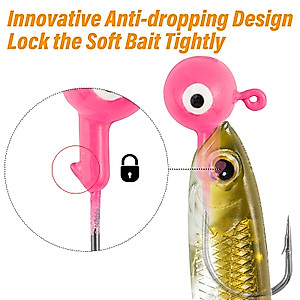 Alwonder 10 Pack Round Fishing Jig, Bass Ball Jigs 3D Eyes High Carbon Steel Jig Hooks Bass Lures Jig Heads Freshwater Saltwater Surf Fishing Jigs for Walleye Striper Pompano, Orange-1/2oz