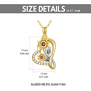Solid 14K Gold Heart Sunflower Necklace for Women,White/Yellow Gold Moissanite Sunflower Necklaces | You are My Sunshine,Mothers Day Birthday Love Jewelry Gifts for Wife Mom 16"-18"