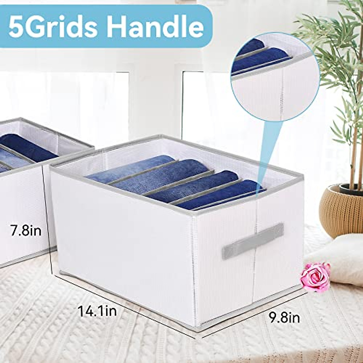 2 Pack Wardrobe Clothes Organizer, 5-7 Grids Clothes Organizer with Support Plate, Foldable Washable Clothing Drawer Organizer and Clothes Storage Box for Jeans, Thin Coat, Suit Pants, Pajamas