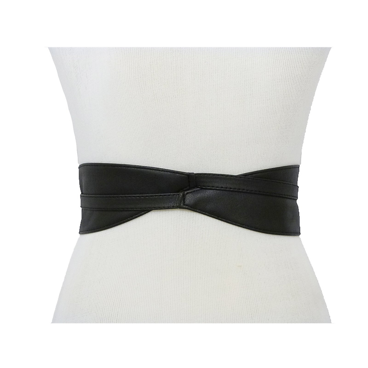Fashion 21 Women's Wide Lace, Faux Leather Self Tie Wrap Obi Waist Belt (2 Style) (Black)
