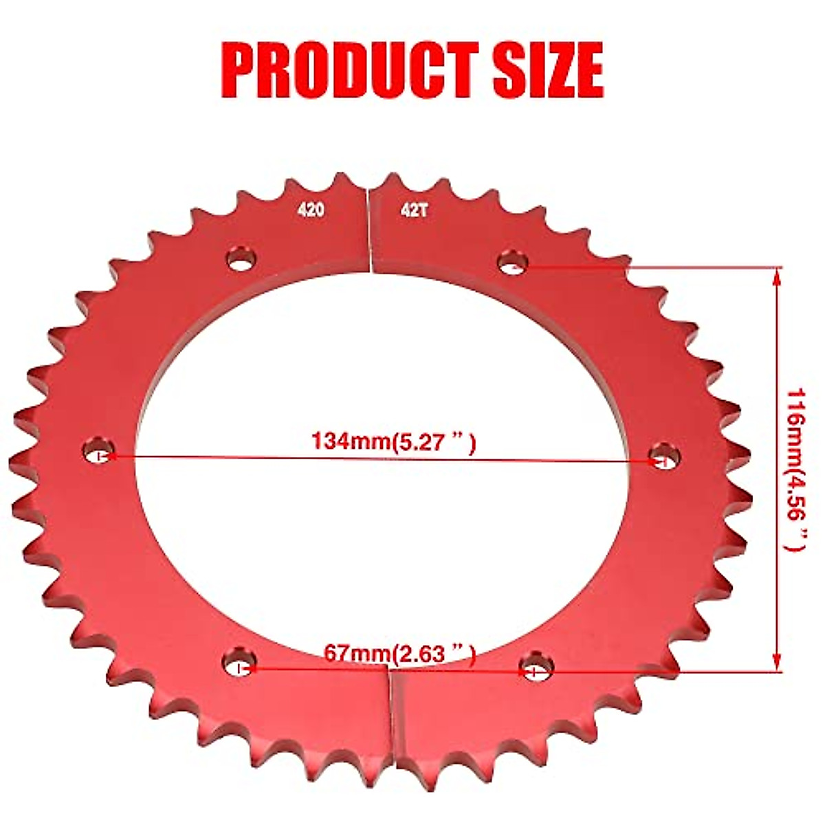 GREHUA Universal Split Sprocket 420 Chain 42 Tooth Rear Drive Wheel Aluminum Sprocket for Predator 212cc 196cc 420cc 389cc 301cc 79cc 98cc 6.5hp 7.0hp 13hp 15hp 3.0hp Mini Bike Parts Go Kart Racing
