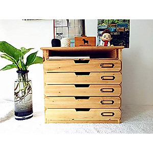 5 Flat Drawer Organizer for Home or Office Desk - Wooden Chest of Drawers - File Organizer with Drawers & 1 Paper Tray Slot - Desk Organizer w/ Storage Drawers & Label Holders - Wood File Box