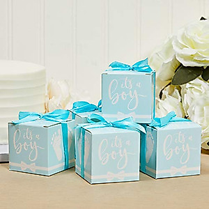 Sparkle and Bash Its a Boy Baby Shower Party Favor Boxes with Ribbons (Blue, 50 Pack)