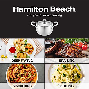 Hamilton Beach 4QT Stainless Steel Belly Design Dutch Oven Pot with Glass Lid and Stay-Cool Riveted Handles, Multipurpose Stewpot Skillet, Compatible with All Stove Tops, Oven & Dishwasher Safe