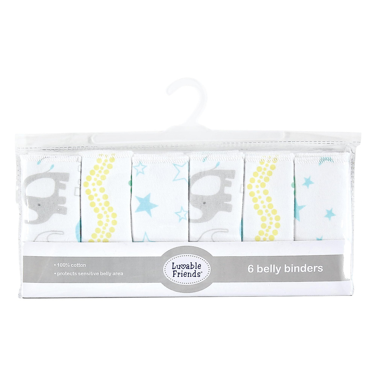 Luvable Friends Unisex Baby Belly Binder 6pk, Basic Elephant, 0-6 Months