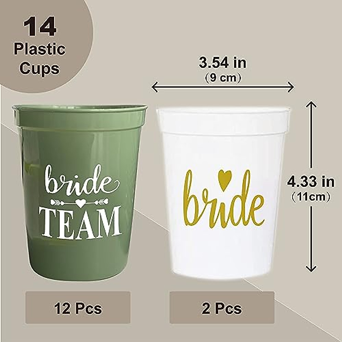 LADY&HOME Bachelorette Party Plastic Cups Bride Team Gifts Reusable Party Cups for Bridal Party(Sage Green)