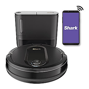 Shark IQ Wi-Fi Robot Vacuum w/ Self-Empty Base & Self-Cleaning Brushroll QR1000 (Renewed) (Black)