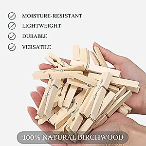 Clothes Pins Wooden Clothespins, 50 PCS 2.9" Natural Birchwood Clothing Pins, Strong Springs Wood Close Pins with Storage Bag, Wooden Clothespins for Laundry, Hanging Clothes, Classroom, Crafts
