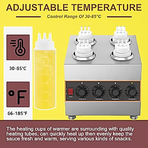 Professional Countertop Electric Sauce Warmer Dispenser with Pump 30-85℃ (4 grids) for Hotels, Restaurants,110V