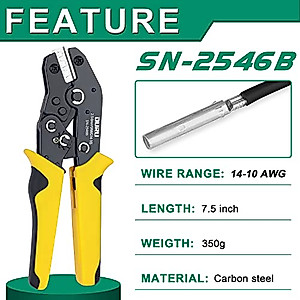 OURU Solar Crimping Tool for 14-10 AWG Solar PV Cable Solar Connectors,Solar Crimper SN-2546B