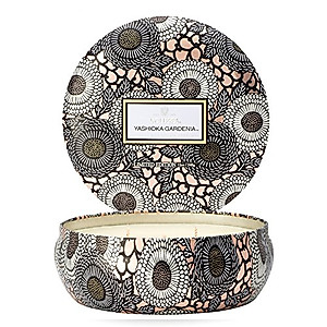 Voluspa Yashioka Gardenia Candle | 3 Wick Tin | 12 Oz. | 40 Hour Burn Time | Vegan | All Natural Wicks and Coconut Wax for Clean Burning