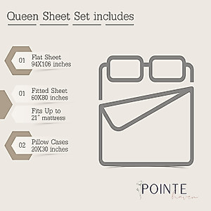 Pointehaven 100% Cotton Sheets Queen Size, 500 Thread Count Sateen Weave Bed Sheet & Pillowcase Sets, Soft Cotton 4 Piece Bed Sheets Set, Fits Mattress 21 inches Deep Pocket - Chocolate