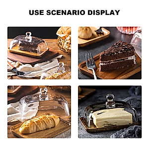 EATAKWARD Acacia Wood Butter Dish with Clear Glass Cover Lid, 7'' x 4.7'' x 4'' Wood Butter Tray for Dinner Plate Dessert Cake Refrigerator& Counter for Butter, Block of Cream Cheese& Serving Dish