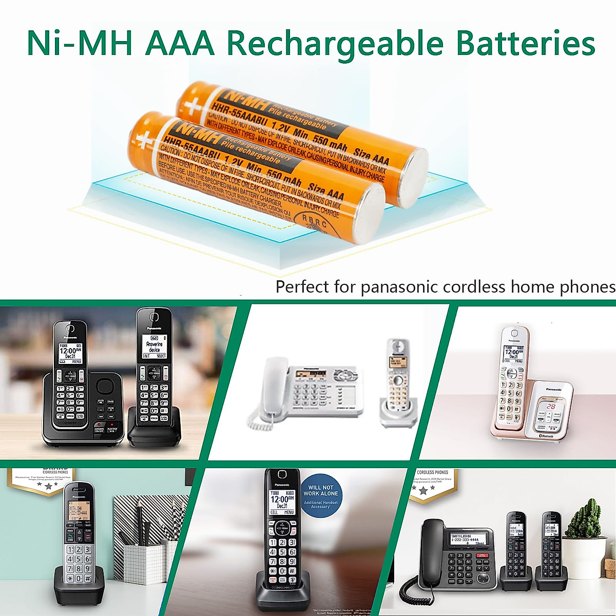 CIEEDE HHR-55AAABU NI-MH AAA Rechargeable Battery for Panasonic 1.2V 550mah 8Pack NiMH AAA Batteries for Panasonic Cordless Phones, Electronics, Remote Controls