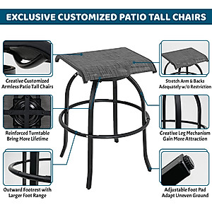 Outdoor Backless Swivel Bar Stools Set of 2, Patio Stools & Bar Chairs, Outside High Top Barstools, Breathable Textilene Fabric for Yard, Deck Porch, Balcony - Armless - Modern Gray