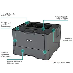 Brother HL-L5200DW Wireless Monochrome Single-Function Laser Printer, Gray - Print only - 42 ppm, 1200 x 1200 dpi, 8.5" x 14" Legal, 256MB Memory, Auto Duplex Printing, Ethernet