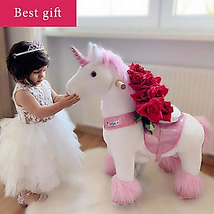PonyCycle Model U-2021 Ride on White Horse Pink Unicorn Toy Plush Walking Animal Small Size for Age 3-5 Ux302