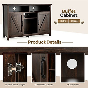 SEASD Buffet Storage Cabinet Farmhouse Sideboard with 9 Bottle Wine Rack and 2 Door Cabinets