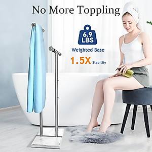 Kayfia 40" Standing Towel Rack with Weighted Marble Base, Width Adjustable & Taller Bathroom Towel Rack Stand, 2-Tier Towel Racks for Bathroom, Multiple Spaces Stainless Steel Brushed Finish