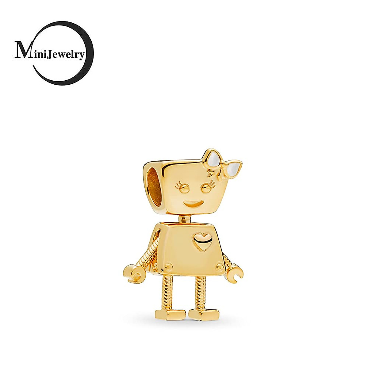 MiniJewelry Little Bella Robot Bot Charm fits Pandora Moments Bracelets Women Sterling Silver Gold