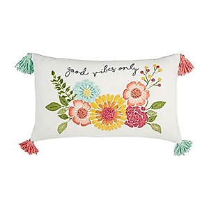 Mud Pie Embroidered Lumbar Pillows, Good Vibes Only