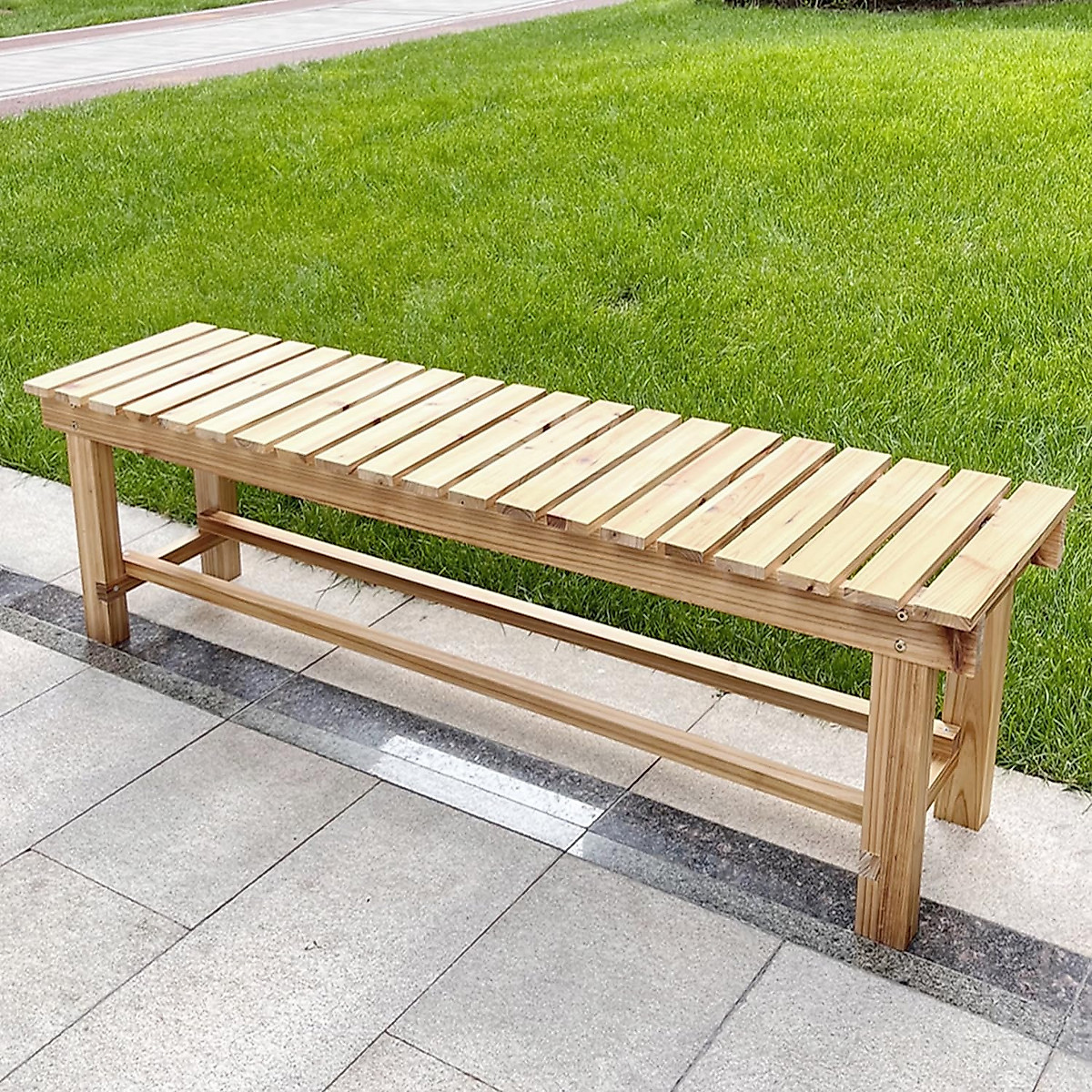 YangAera 120cm Outdoor Garden Benches Weatherproof Patio Bench Two-Person Seat Backless Bench Wood Bench with Slatted High Temperature Bench for Front Porch Backyard (Upgraded to Prevent Fading)
