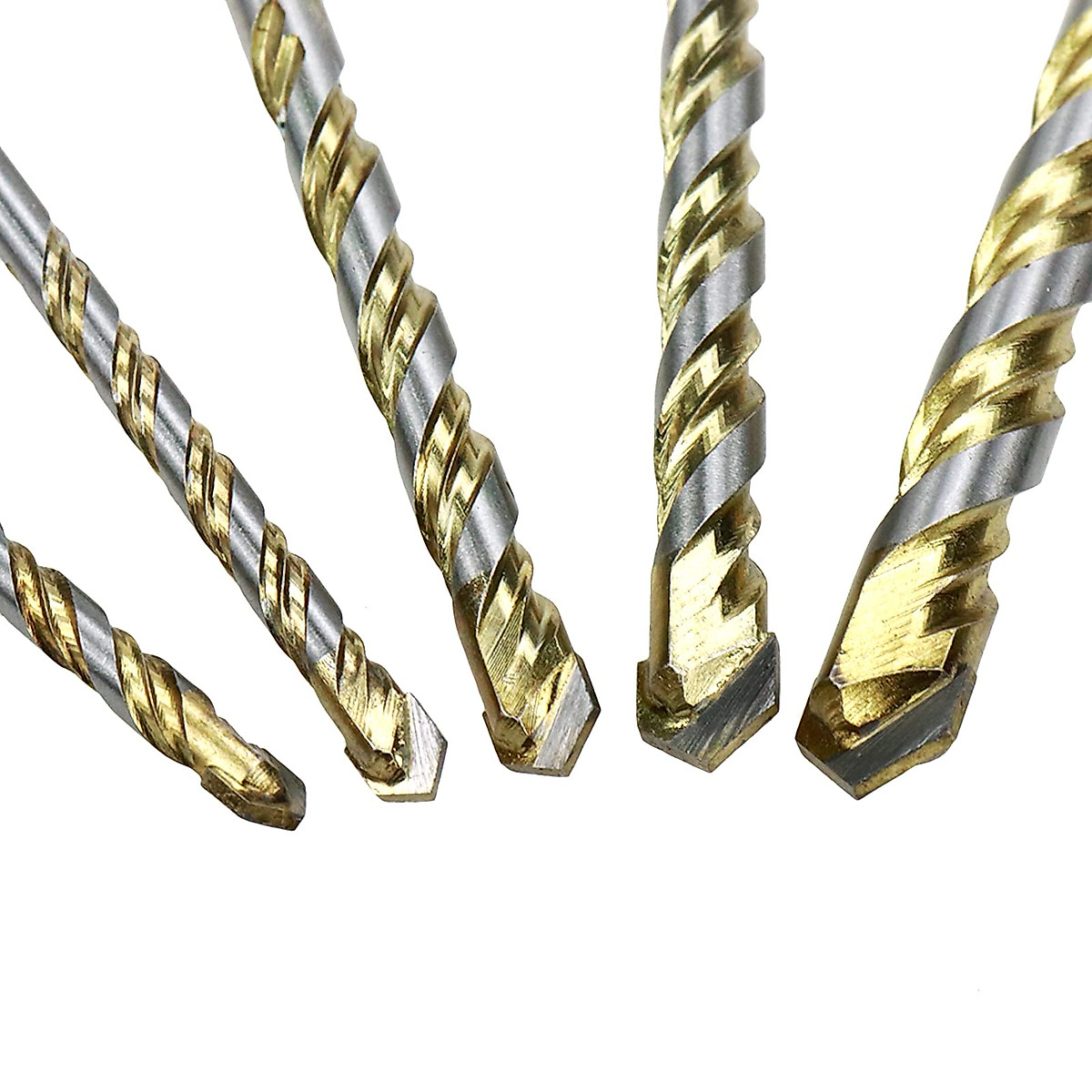 Rannb 5pcs Masonry Drill Bits Four Sizes 6mm,8mm,10mm,12mm Drilling Dia Triangle Hand Drill Bit Set for Metal Concrete Tile Glass Wood Marble Ceramic Brick