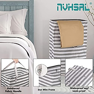 Collapsible Laundry Hamper with Handles, Large Laundry Basket 75L Freestanding Square Storage Bin Towels Toy Clothes Organizer Canvas Waterproof Laundry Baskets for Home Travel School (Grey White)