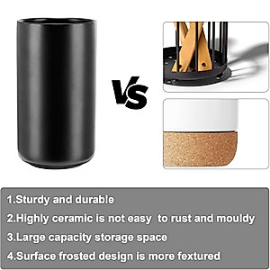 Black Matte Ceramic Countertop Utensil Holder - 6.6in Modern Spatula Holder for Farmhouse Kitchen Decor