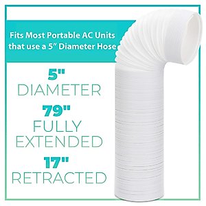 Portable Air Conditioner Exhaust Hose - 5in Diameter, 79in Extended - Replacement AC Tube - Counter Clockwise Threads Air Conditioner Hose - Portable AC Exhaust Hose