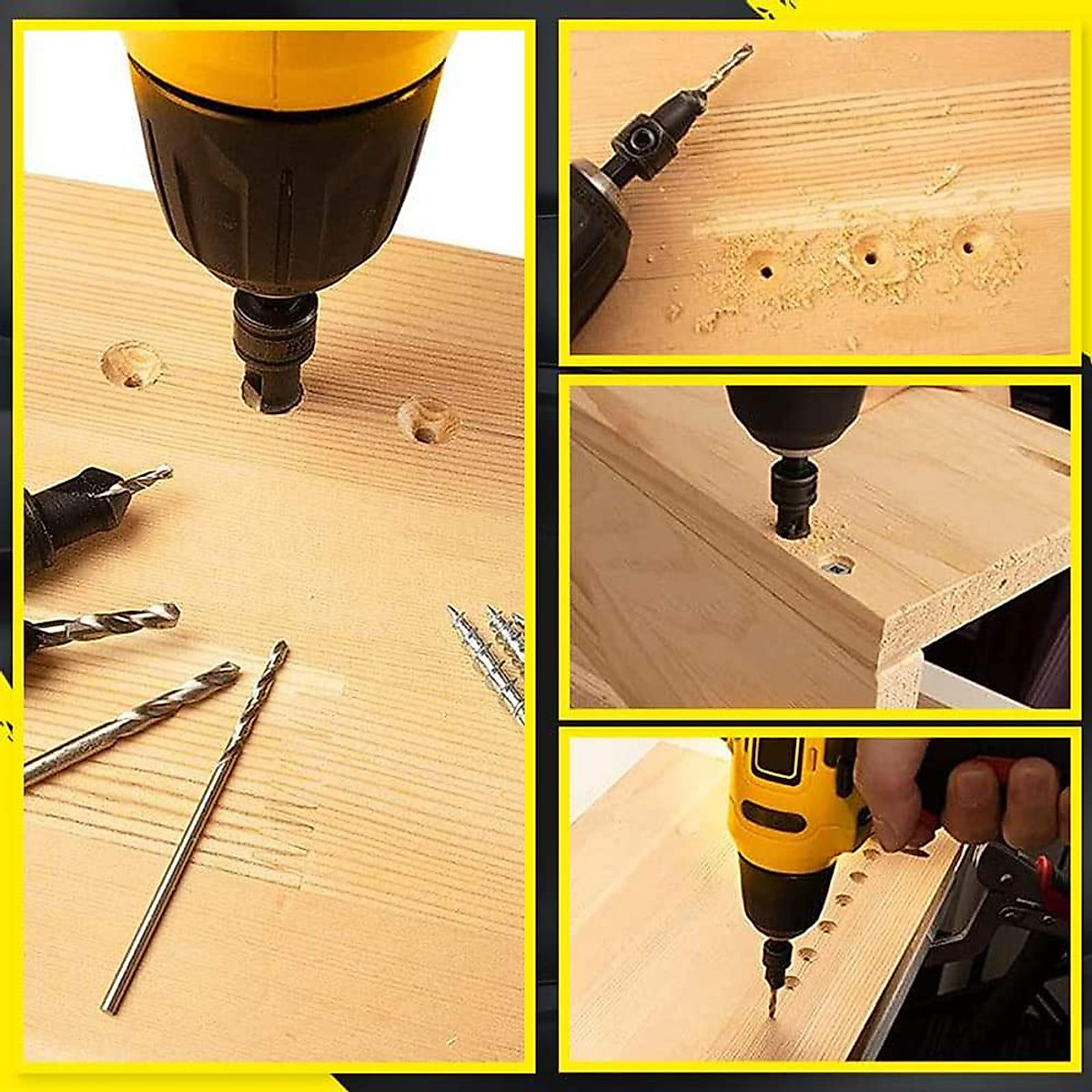 82° Countersink Drill Bit Set 5pcs 1/4" Quick Change Adjustable Tapered Drill Bits and Replacement Drill bits 5pcs with Allen Key for Woodworking