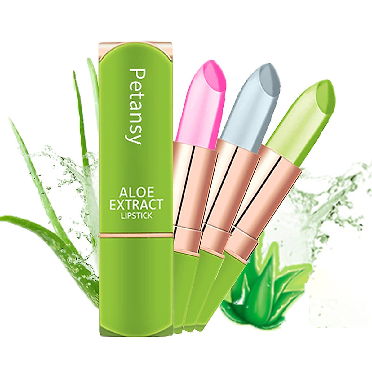 Petansy 3 Packs Aloe Vera Lipstick, Lips Moisturizer Long Lasting Nutritious Lip Balm Magic Temperature Color Change Lip Gloss-Set(A)