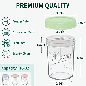 Xyptorix 16 oz Overnight Oats Containers with Lids, 4-Pack Leak-Proof Wide Mouth Mason Jars & Separate Compartments for Fruits/Nuts, Airtight Glass Jars for Chia Pudding, Yogurt, Parfait and Salad