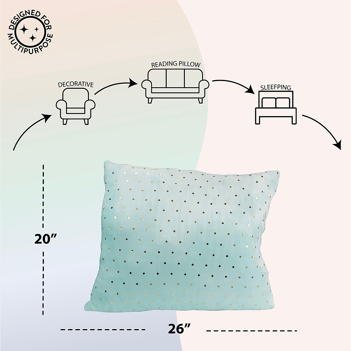 Urban Lifestyle Gold Foil Jumbo Pillow, Mint