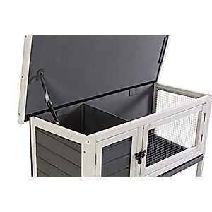 EMKK Wooden Rabbit Hutches Pet House Small Bunny Wood Hutch Dog Chicken Coops Cages Cage with No Leak Tray Lockable Door Openable Top for Indoor Outdoor,Grey, 46''L X 17.7''D X 27.6''H