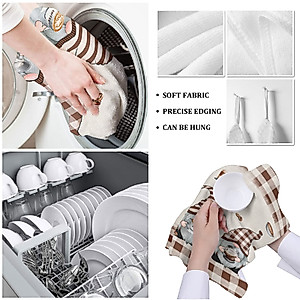 Segard Kitchen Towels Dish Towel Set of 1,Gnome Coffee Cup Bean Retro Linen Absorbent Hand Towels Cleaning Dishcloth Tea Towels,Dwarf Brown Plaid Reusable Drying Dish Cloths