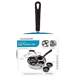 KitchenCraft 4 Egg Poacher Pan, Induction Safe, Carbon Steel, 21 cm