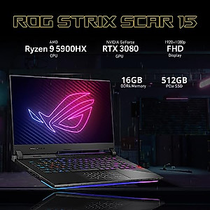 ASUS 2023 ROG Strix Scar 15 15.6" 300Hz IPS Type FHD Gaming Laptop, AMD Ryzen 9 5900HX, 16GB RAM, 512GB PCIe SSD, RGB Backlit Keyboard, GeForce RTX 3080, Win 10 Pro, Gray, 32GB SnowBell USB Card