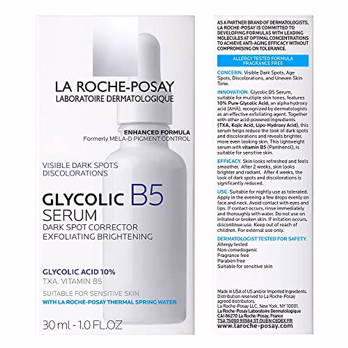 La Roche Posay Glycolic Acid Serum with Kojic Acid and Vitamin B5, Reduces Dark Spots and Discoloration, Skin Tone Corrector to Brighten & Even Skin Tone
