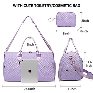 Duffle Bag for Travel, Weekender Bag with Shoe Compartment, Carry On Overnight Bag for Women with Toiletry Bag, Gym Bag with Wet Pocket, Hospital Bags for Labor and Delivery Lavender Purple