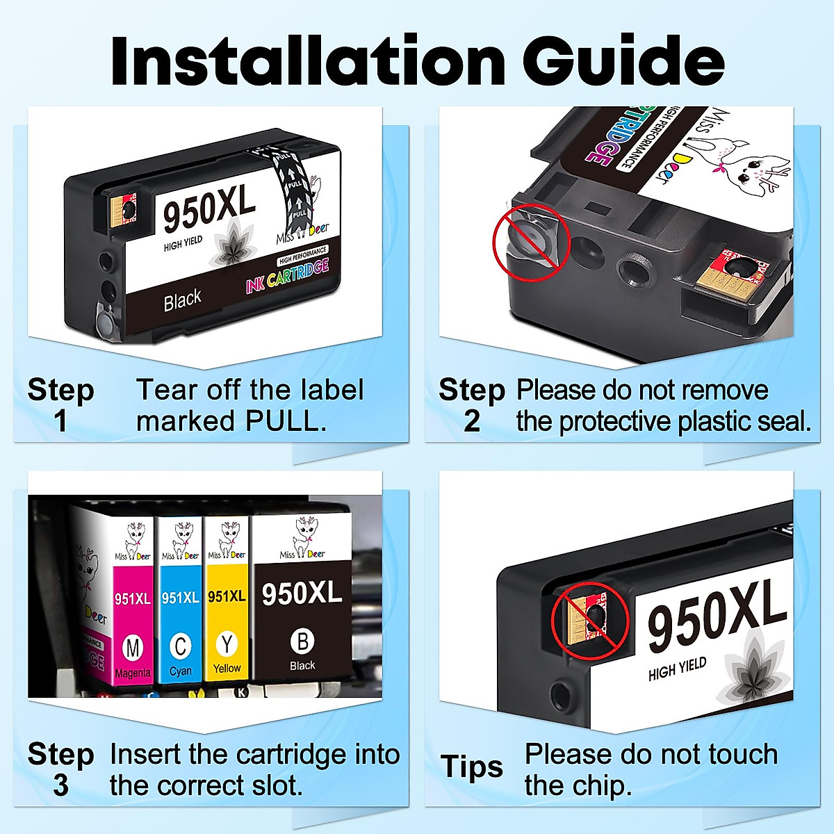Miss Deer 950 951 Ink Cartridges Combo Pack Compatible Replacement Ink for HP 950 XL 951XL,Work for HP Officejet Pro 8610 8600 8620 8630 8640 8100 8615 251dw 271dw 276dw(2BK,2C,2M,2Y)
