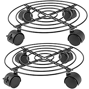 KEILEOHO 2 Pack 10.6 Inches Metal Plant Caddy with Wheels, Heavy Duty Plant Caddy Stands, Rolling Plant Stand for Indoor, Outdoor, Garden, House, Black