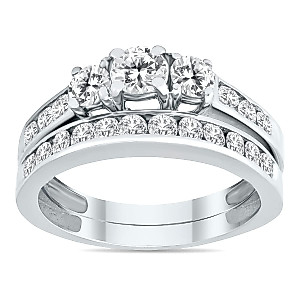 1 1/2 Carat TW Three Stone Diamond Bridal Set in 10K White Gold