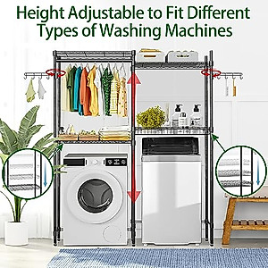 YEPOTUE Clothes Drying Rack, 4 Tiers Laundry Room Organization and Storage with Adjustable Shelves, Heavy-Duty Over Washer and Dryer Shelves Space Saver Closet Rack Towel Storage Black