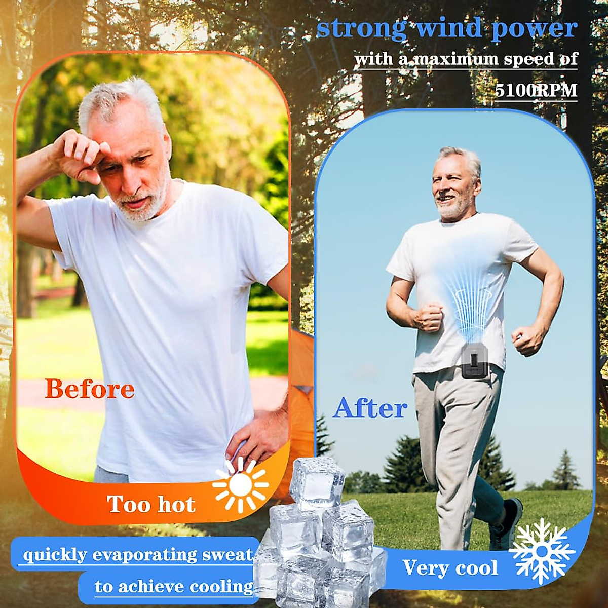 CAZOKASI Personal Fan Portable USB Rechargeable Waist Clip Fan Working Fan Hand Free 8000mAh, 6-32hours Wearable Cooler Fan for Traveling Working Outdoor Office