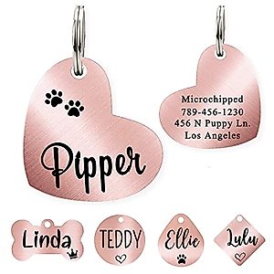 Ultra Joys Dog ID Tag, Custom Dog Tag, Personalized Dog Tag, Dog Tag, Pet ID Tag, Dog Tag for Dogs, Brushed Stainless Steel Heart Dog Tag Rose Gold Small