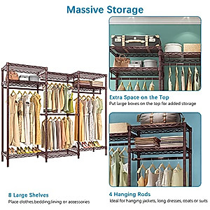 VIPEK V5i Garment Rack Heavy Duty Clothes Rack, Portable Closet Wardrobe Bedroom Armoires Freestanding Clothing Rack with 8 Adjustable Shelves & 4 Hang Rods, 68.9" L x 15.7" W x 76.4" H, Bronze